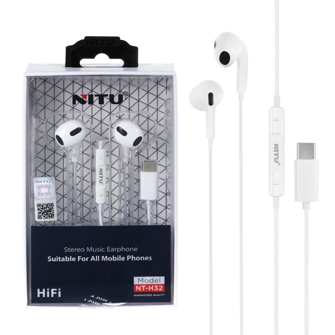 هندزفری-با-سیم-nitu-type-c-مدل-nt-h32-سفید