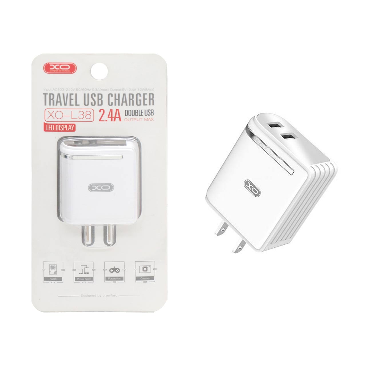 شارژر دیواری 12W فست دو پورت XO مدل XO-L38