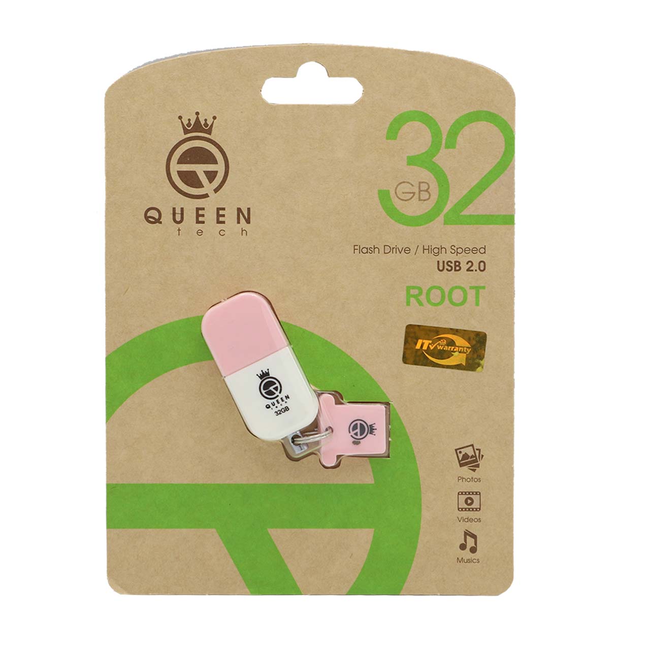 queen-root-usb2-0-flash-memory-32gb-صورتی-گارانتی-مادام-العمر-شرکت-آی-تین