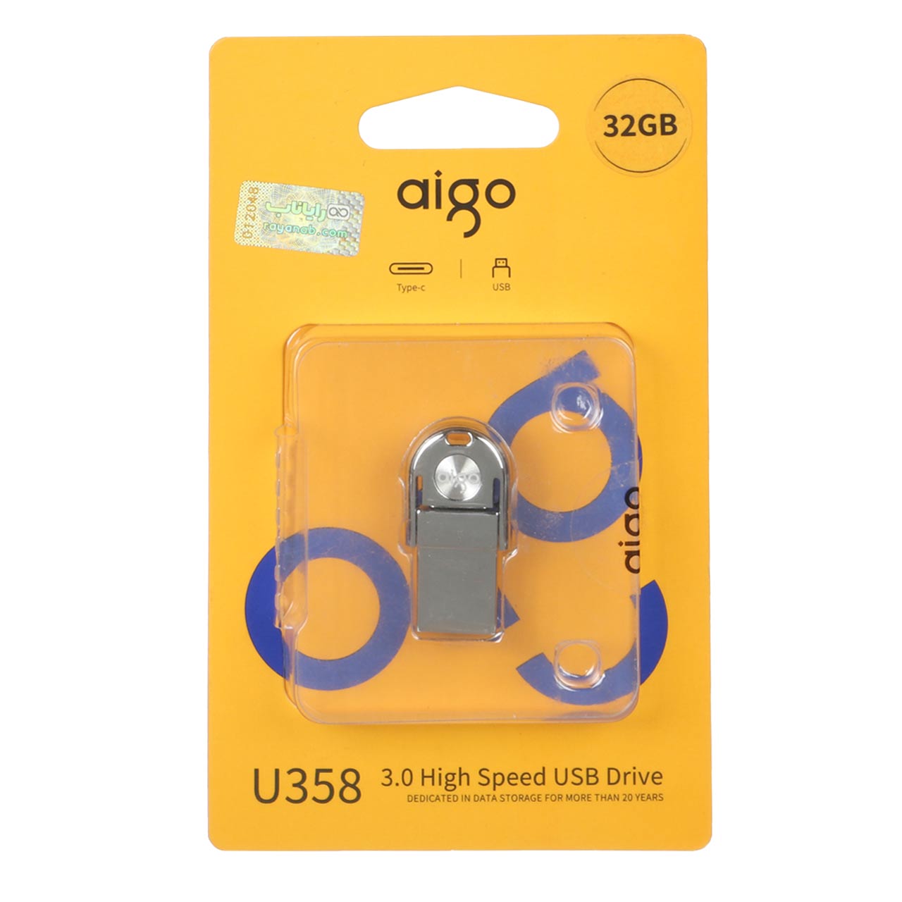 گارانتی-مادام-رایاناب-نقره-ای-aigo-u358-usb3-0-type-c-otg-flash-memory-32gb